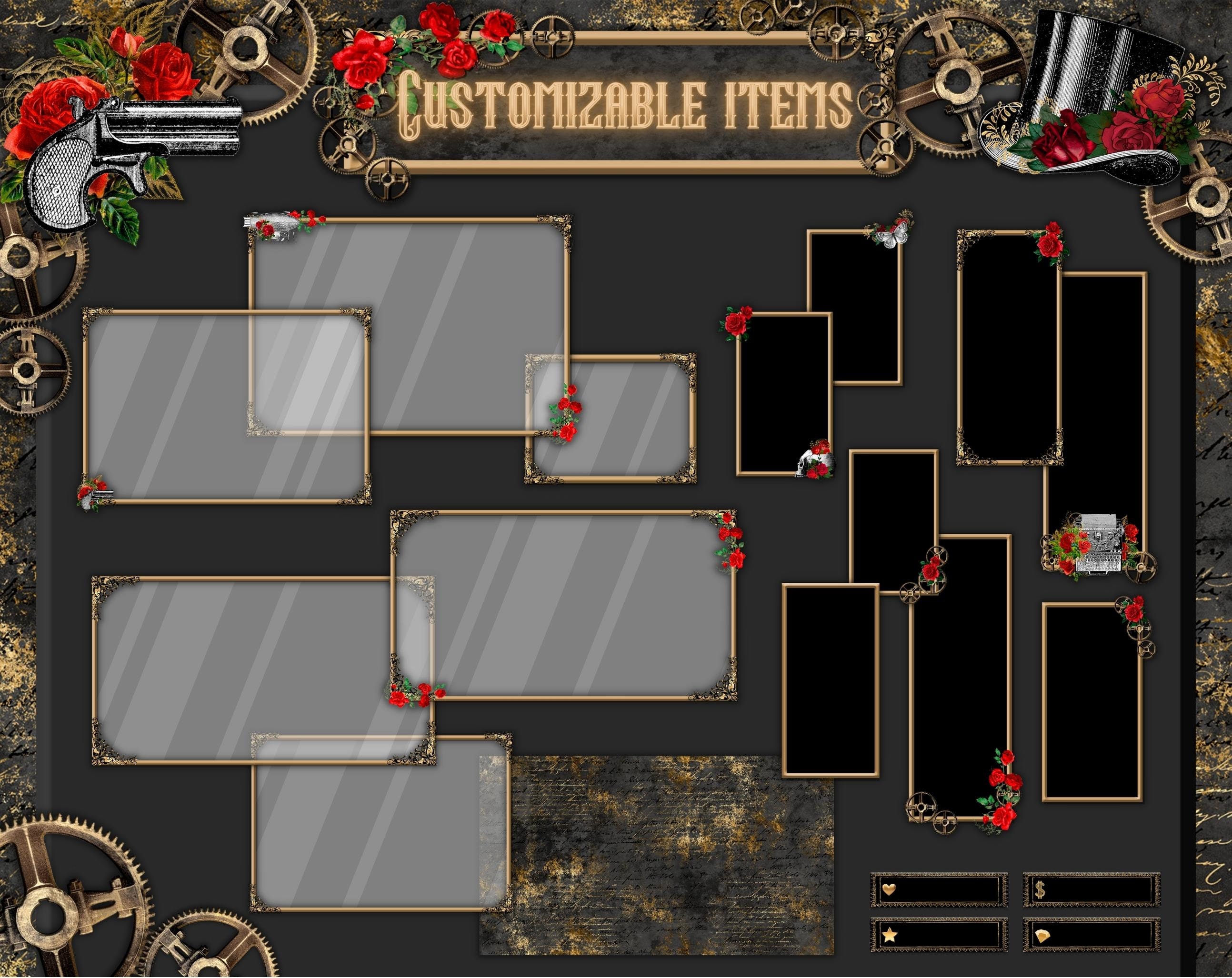 Steampunk Twitch Overlay, Vintage Twitch Pack With Red Roses. - Etsy