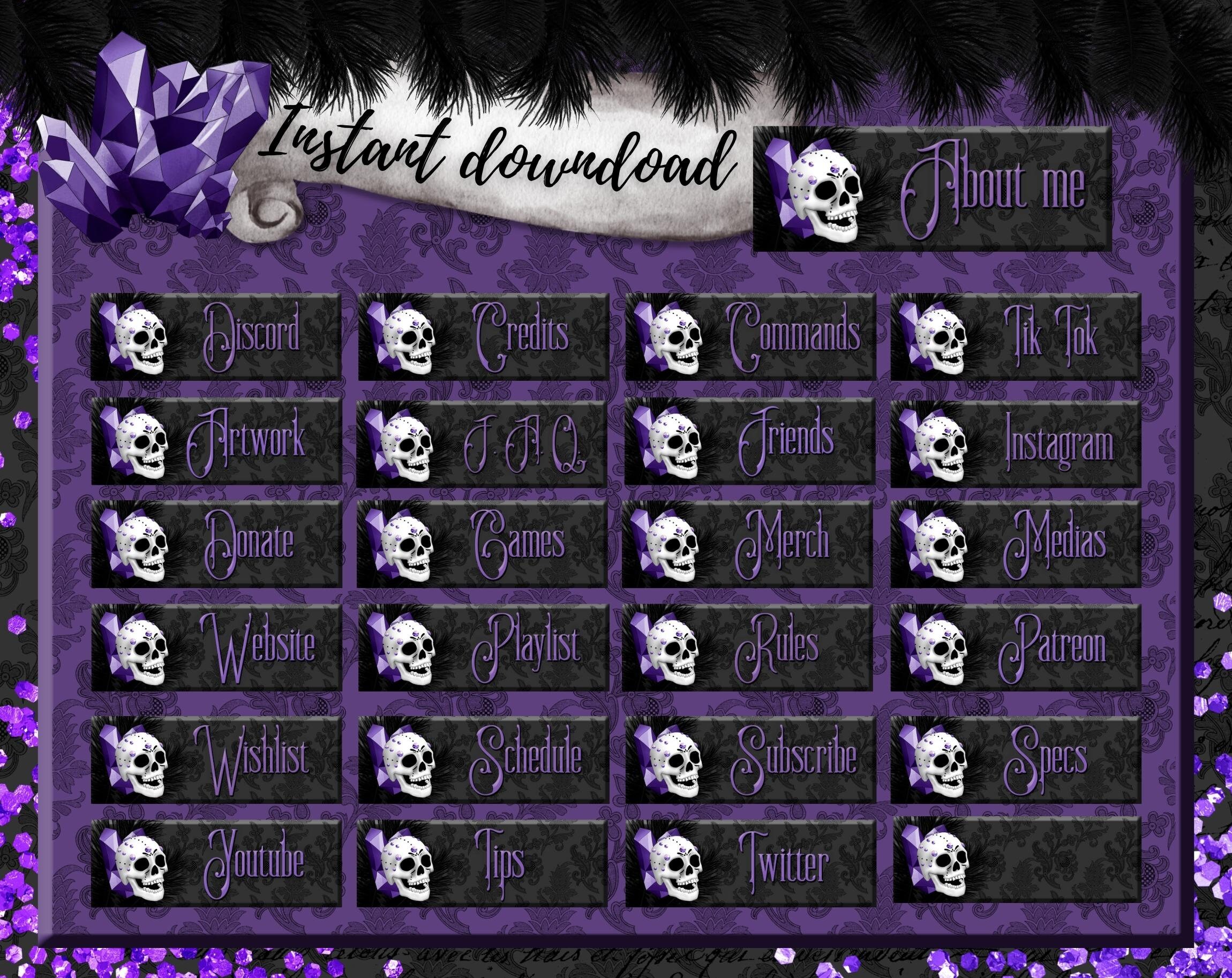 Purple Goth Twitch Panels. Skull Stream Panels. Vampire Twitch Widgets ...
