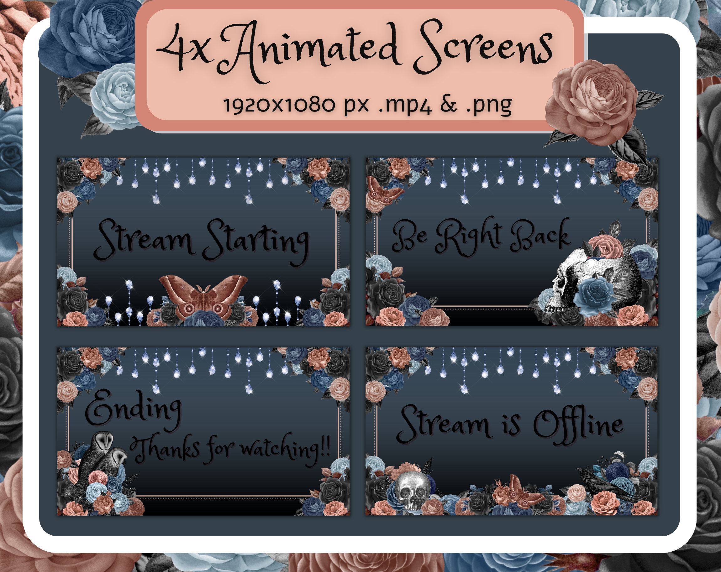 Blue Gothic Twitch Overlay Package Goth Roses Stream Overlay - Etsy UK