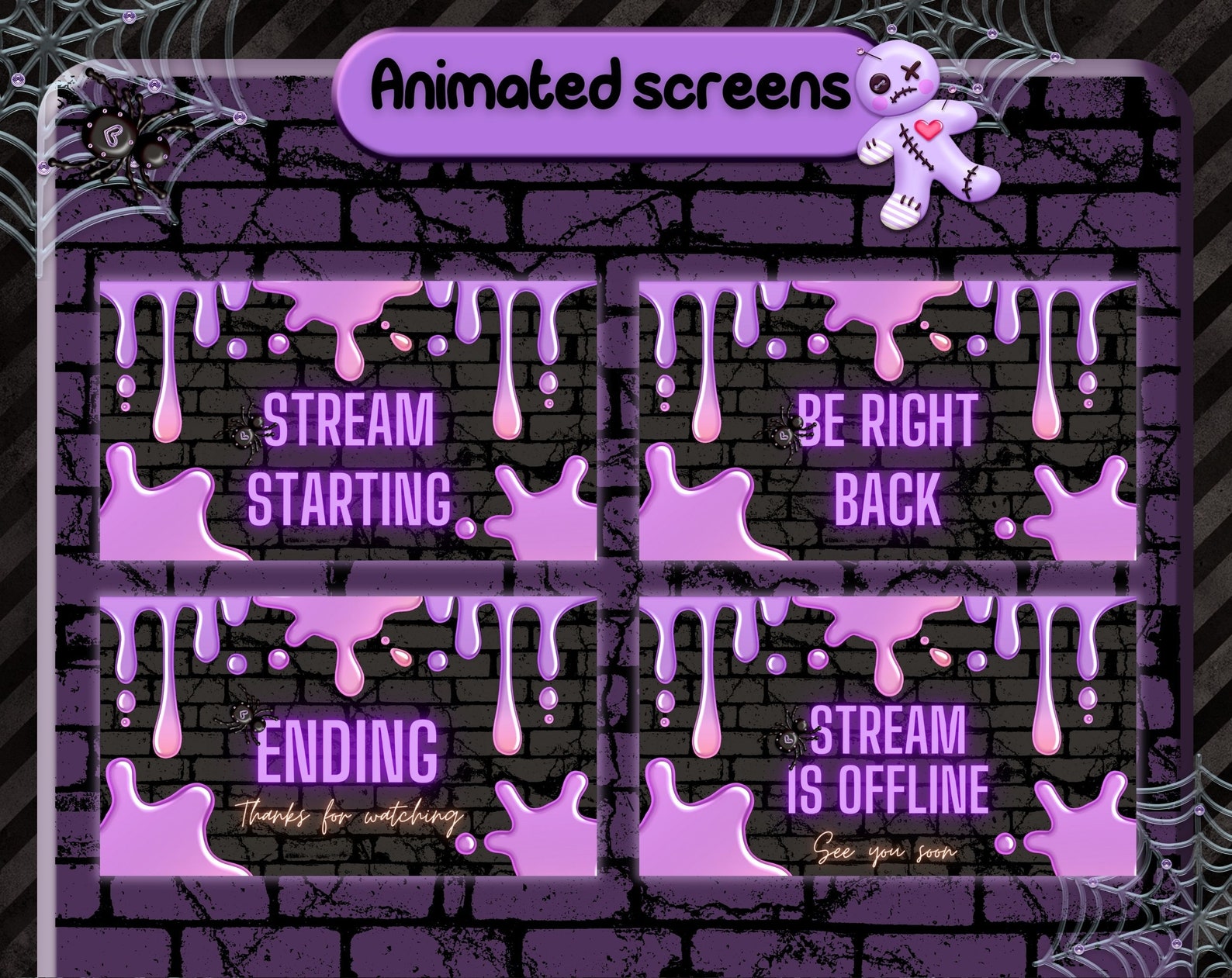Goth Twitch Overlay Package. Purple Spooky Stream Overlay - Etsy