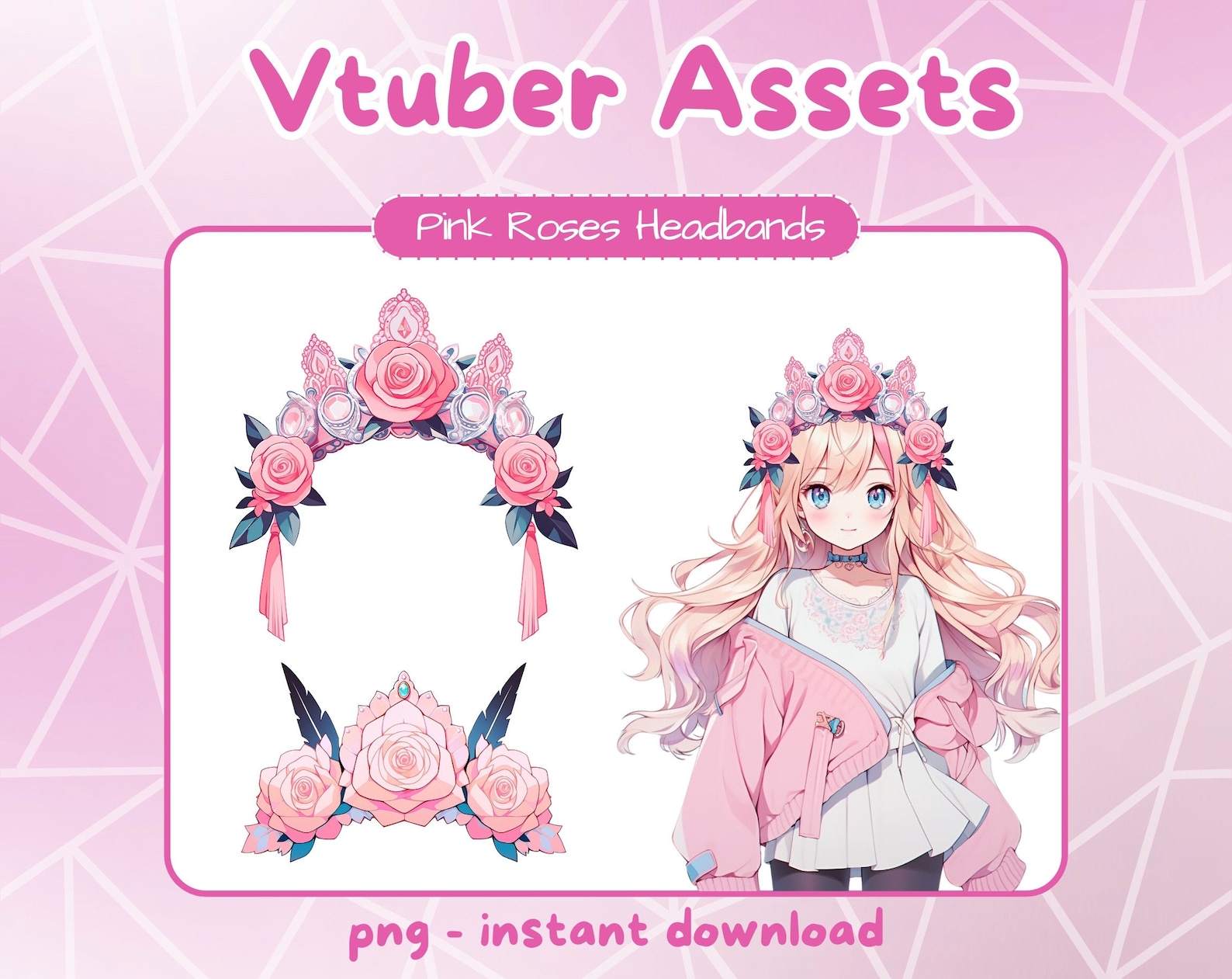 Vtuber Pink Roses Headbands. Pngtuber Assets for Twitch. Vtuber Lofi ...