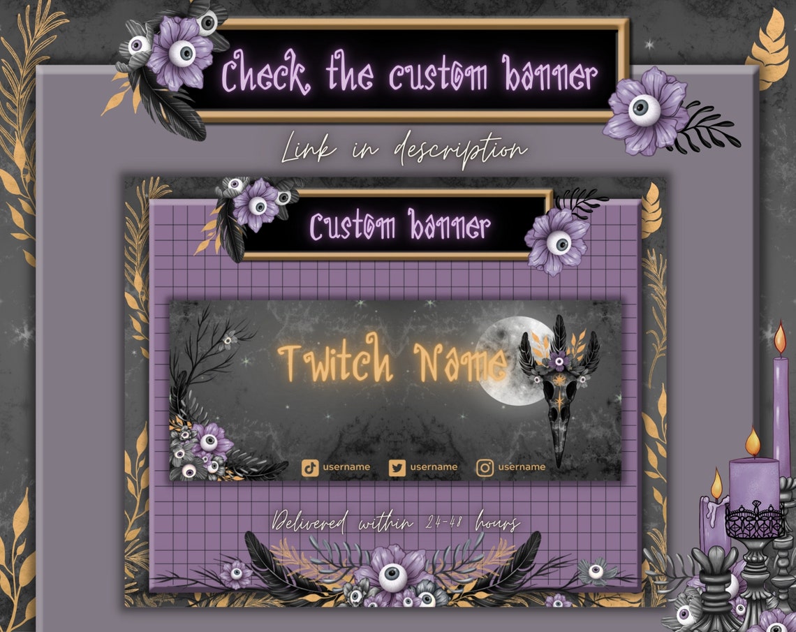 Purple Goth Twitch Overlay Pack Gothic Stream Package. - Etsy