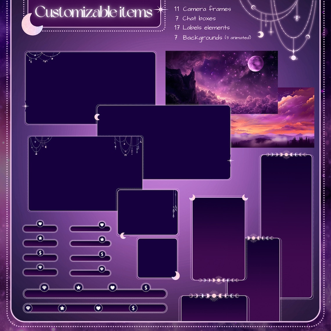 Mégapack Purple Night Stream Overlay - Des mises en page Twitch ...