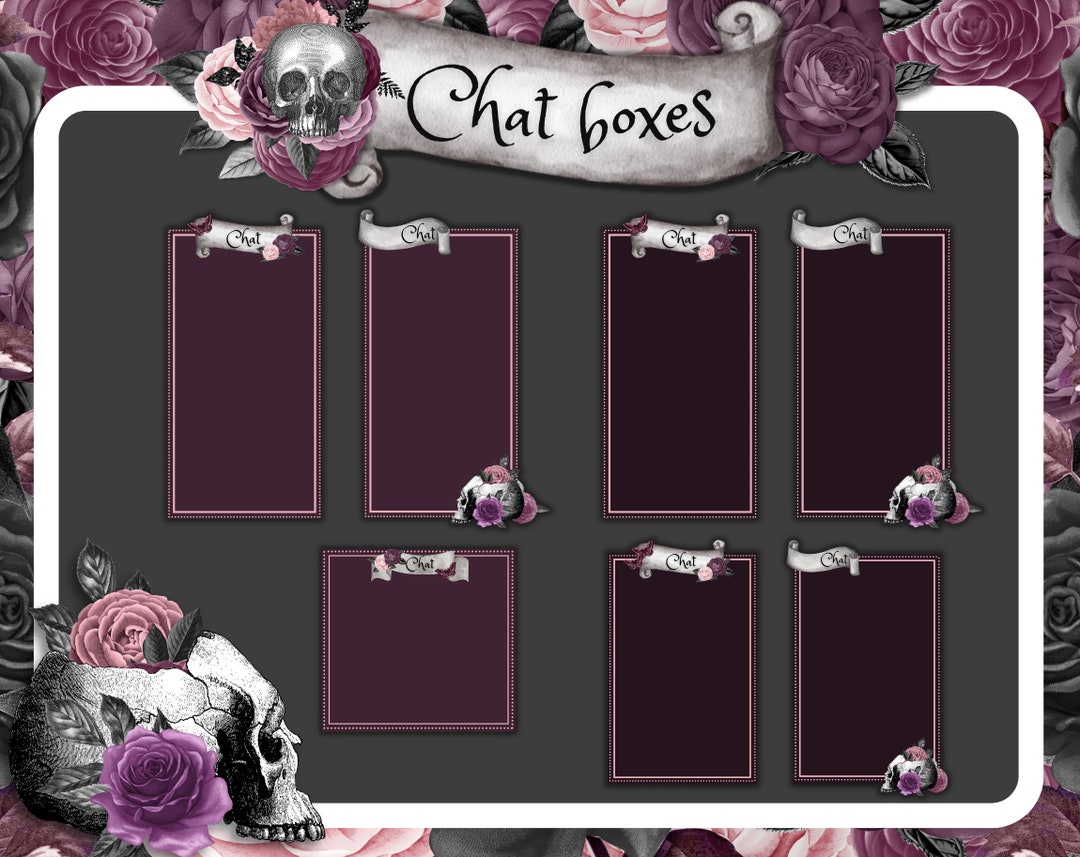 Pink Goth Twitch Chat Box Roses Skull Chat Box Overlay Halloween Stream ...