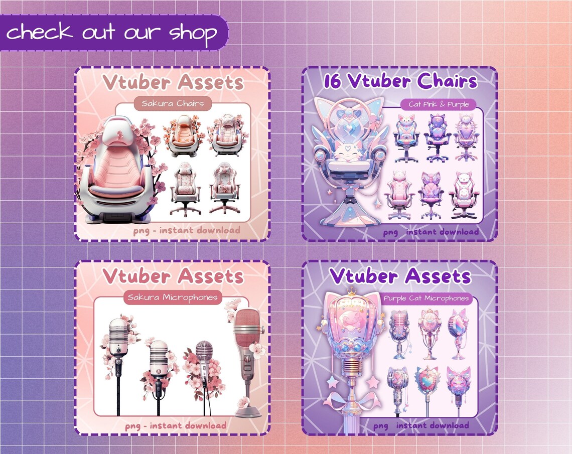 Vtuber Cherry Blossom Pack. Pngtuber Gaming Chair and Microphone Pink ...