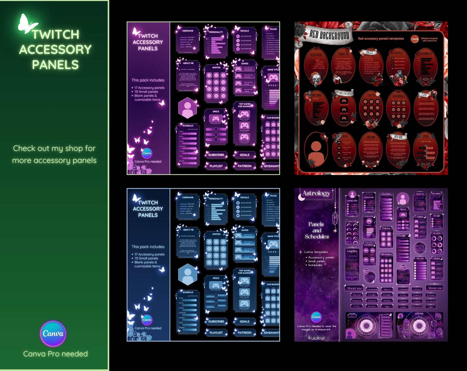 Green Twitch Panels Canva Template. Nature Twitch Panels Bio. Butterfly ...