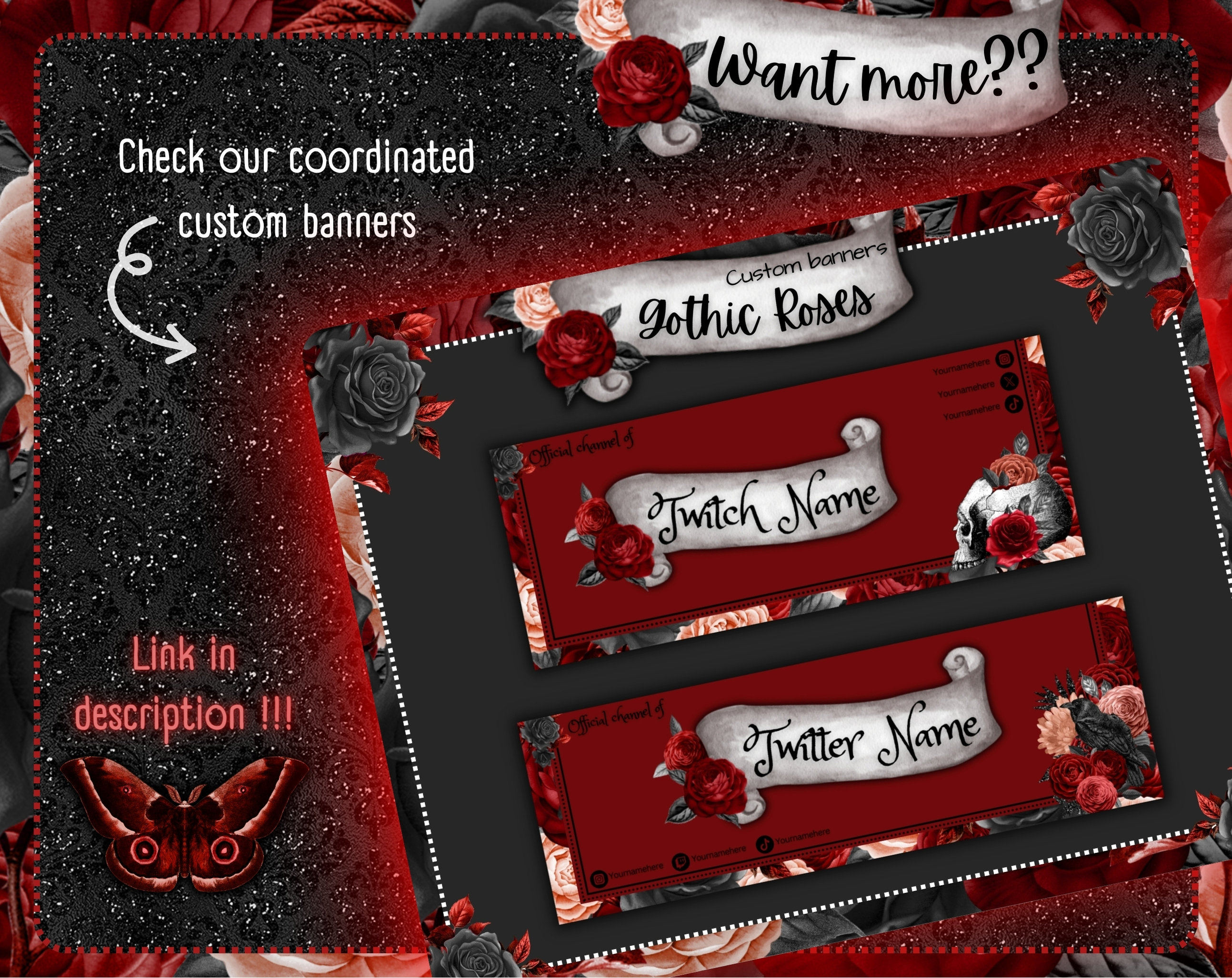 Skull Twitch Sub Badges. Red Roses Bit Badges. Gothic Tier Badges and ...