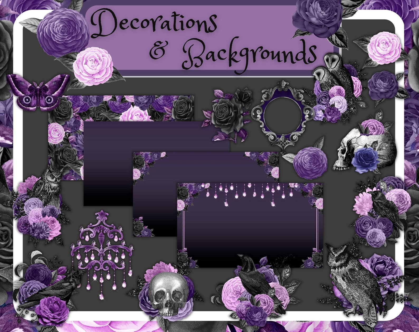 Purple Goth Twitch Overlay Pack, Horror Stream Overlay, Gothic Stream ...