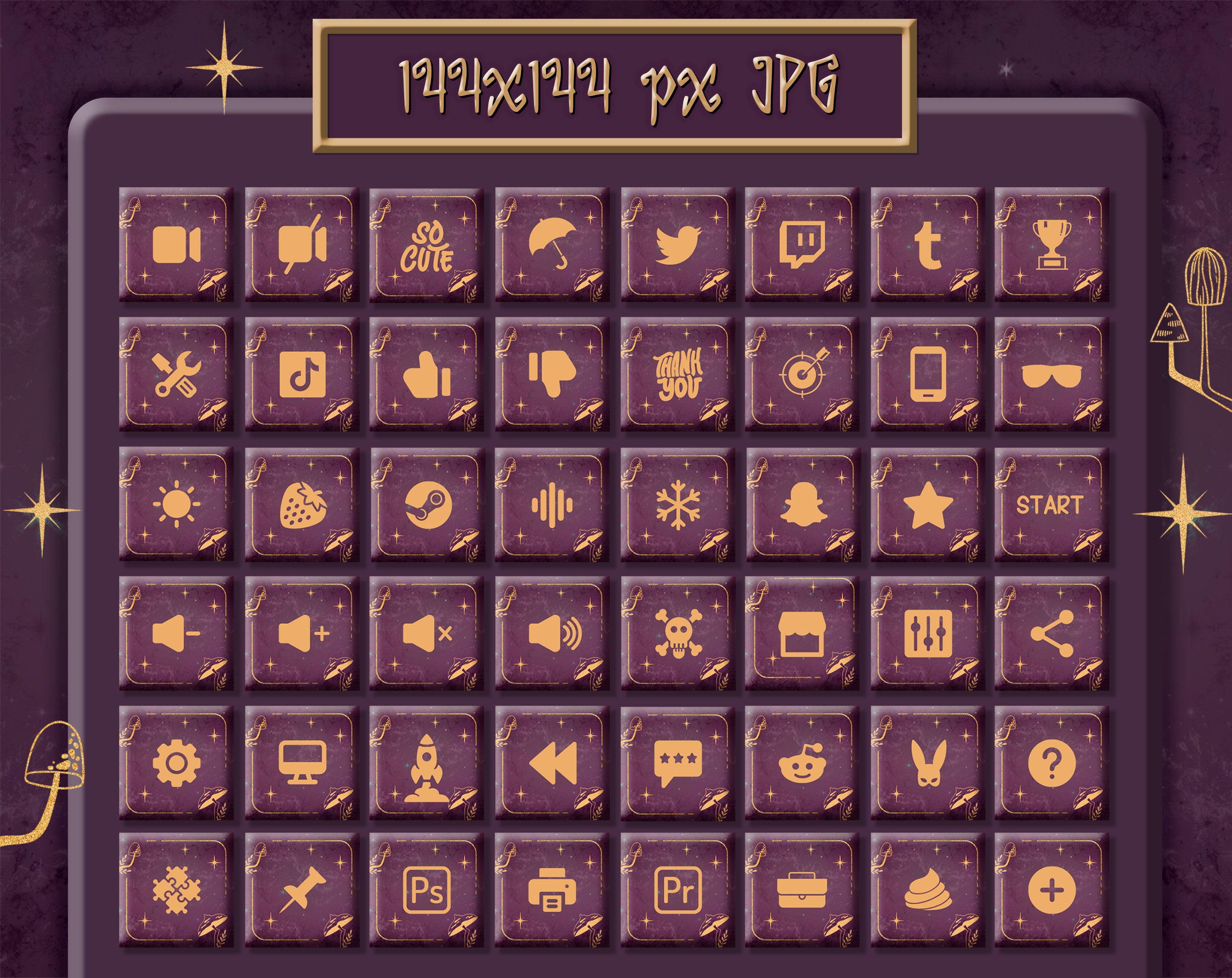 Mauve Stream Deck Icons Elgato. 200 Mystic Mushroom Icon Pack for ...