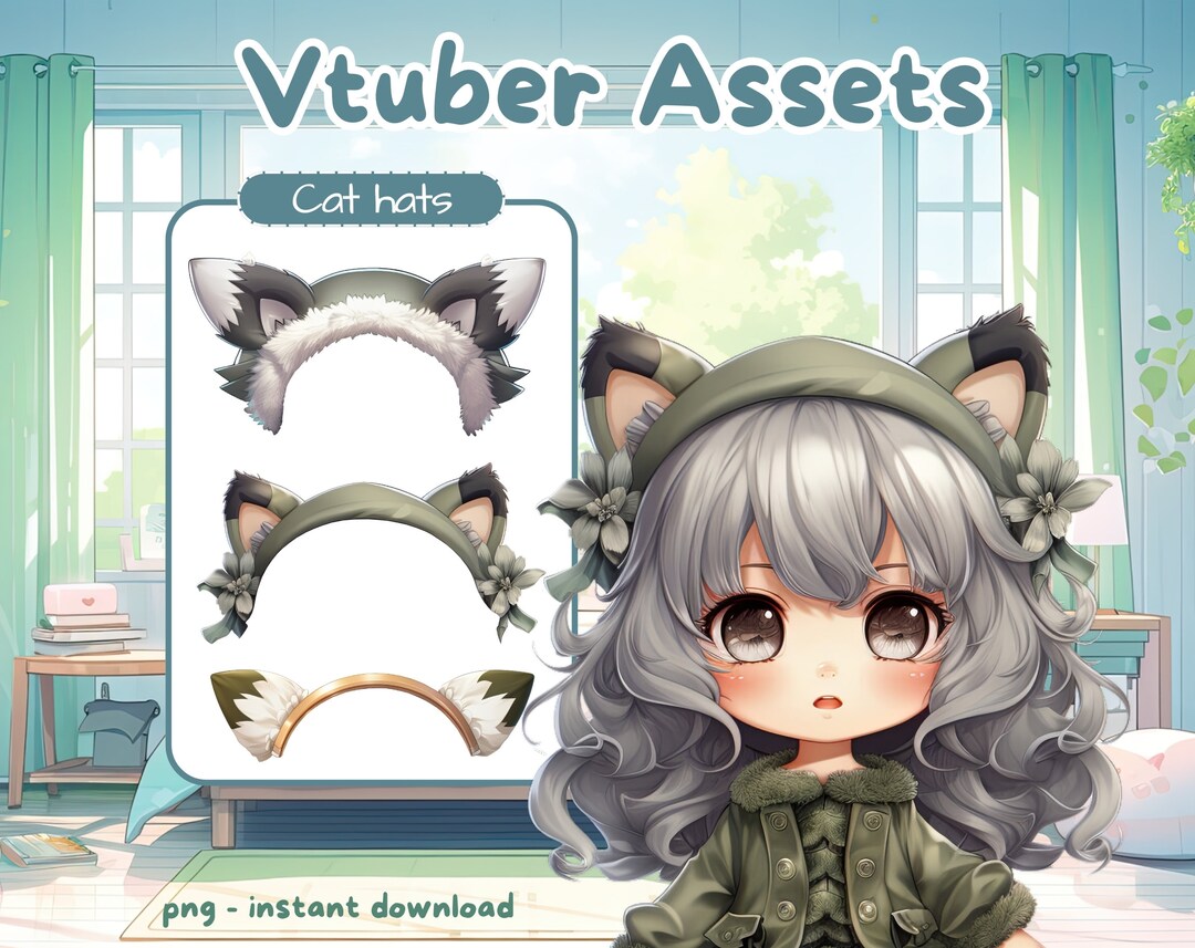Vtuber Green Cat Ears. Pngtuber Headbands for Twitch. Vtuber Assets ...