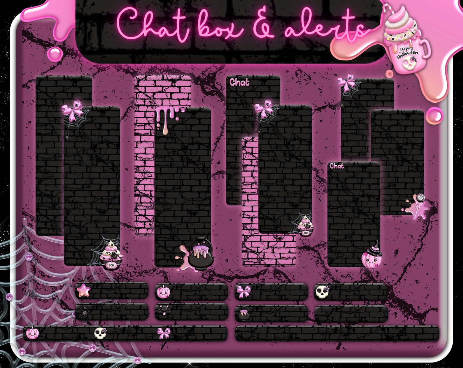 Pink Halloween Twitch Overlay Package Cute Halloween Stream Overlay ...