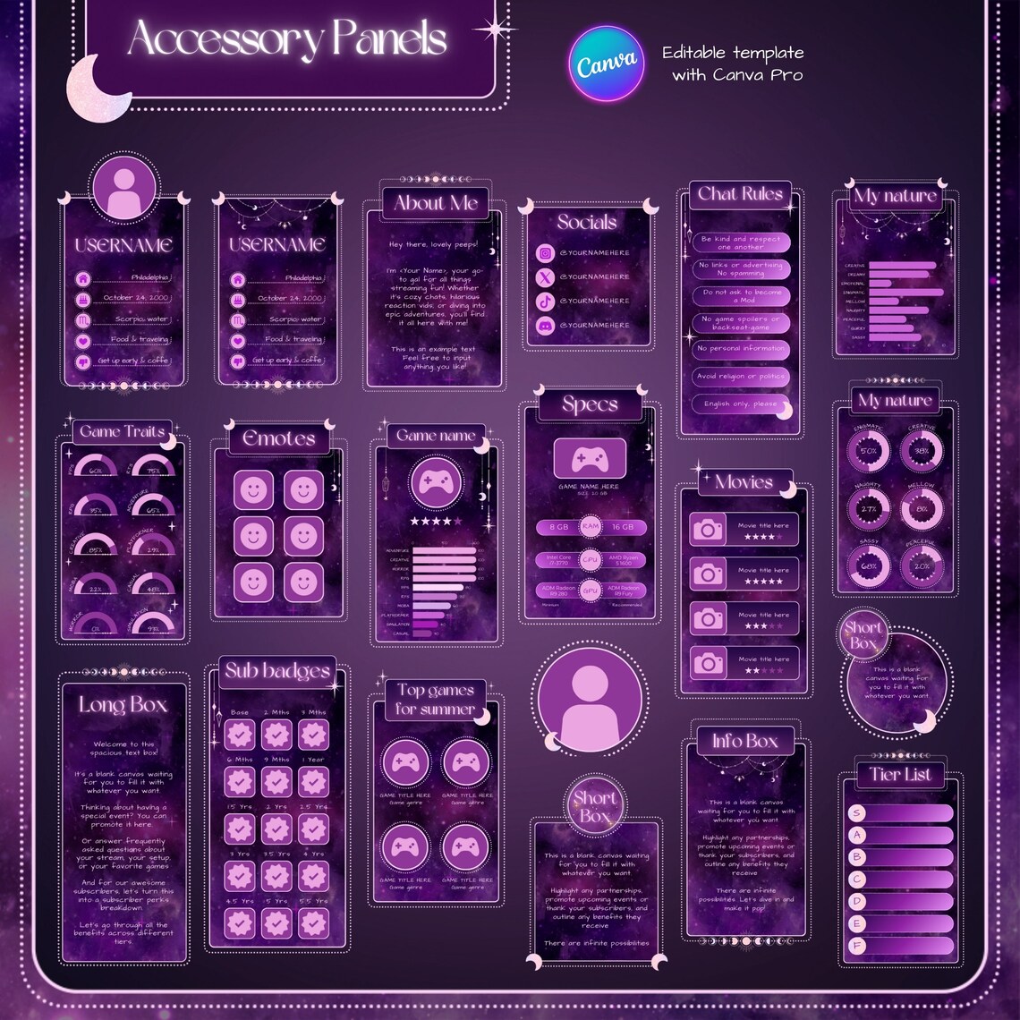 Mégapack Purple Night Stream Overlay - Des mises en page Twitch ...