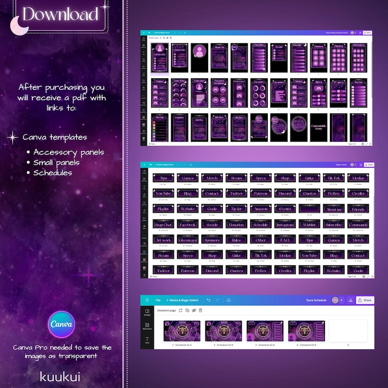 Purple Astrology Twitch Panels - Celestial Fantasy Stream Info Panels ...