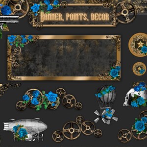 Blue Steampunk Stream Overlay Package. Victorian Twitch Layout. Blue ...