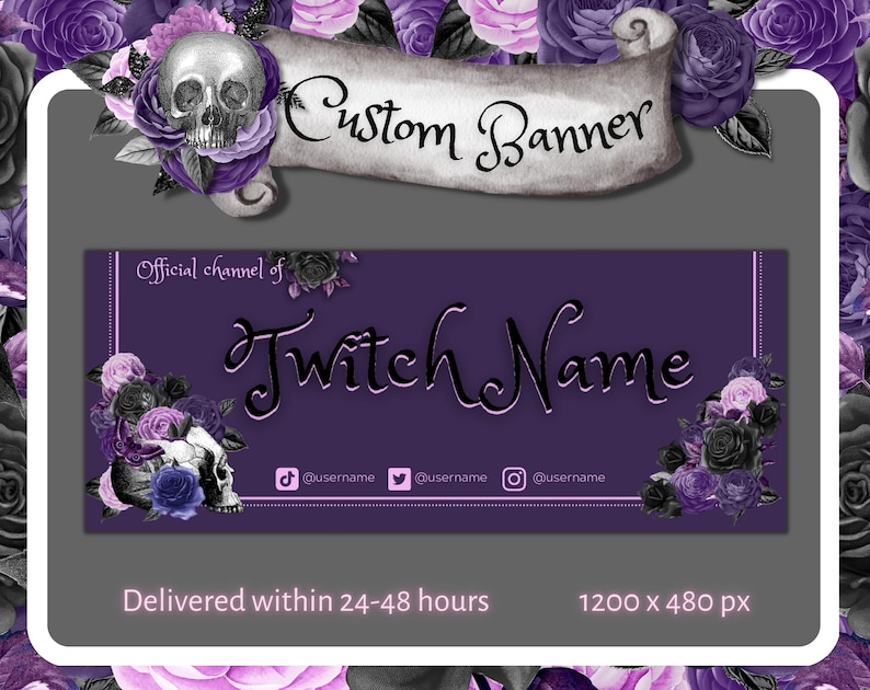 Purple Gothic Twitch Banner Custom. Goth Skull Twitch Banner Custom ...