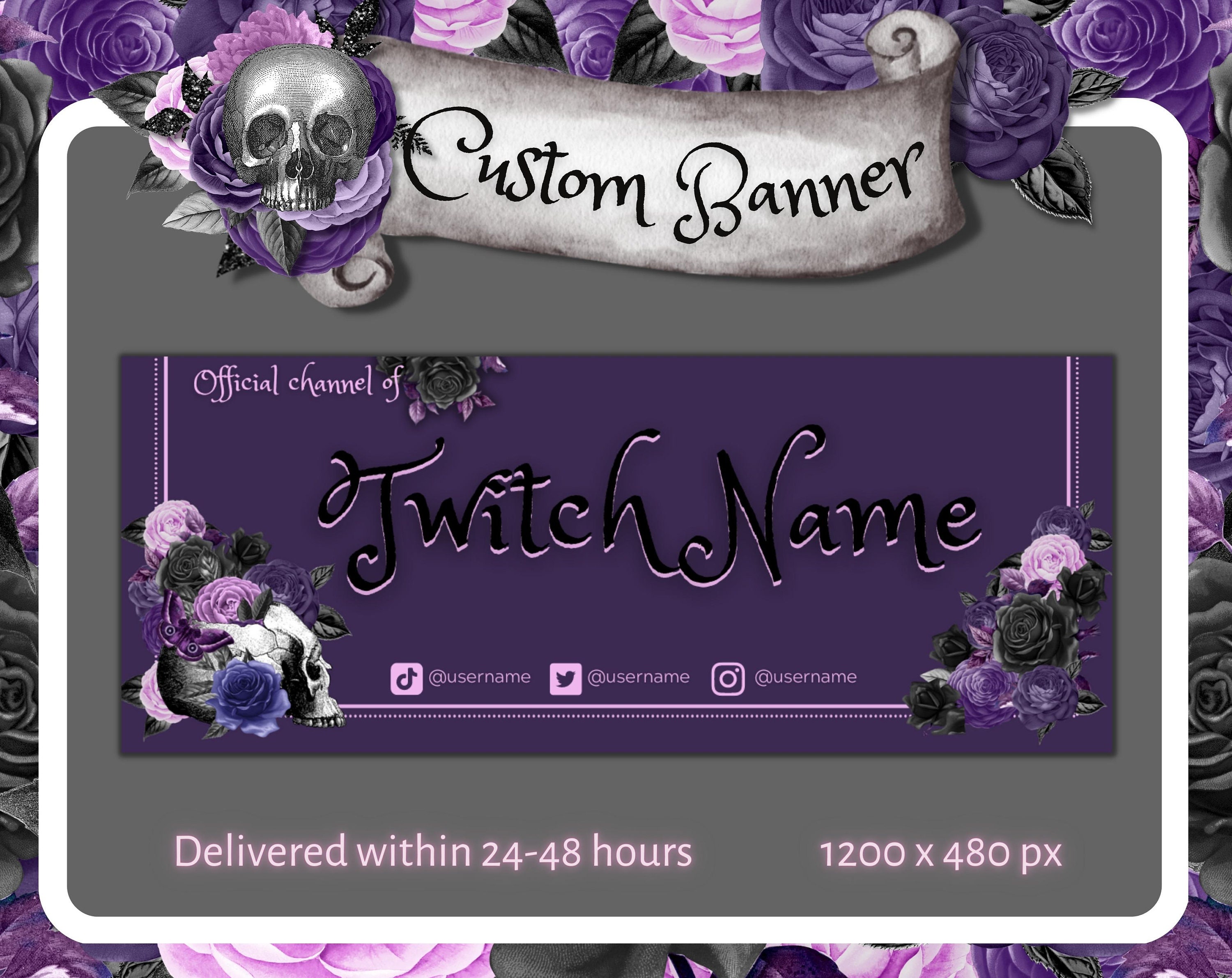 Purple Gothic Twitch Banner Custom. Goth Skull Twitch Banner Custom ...