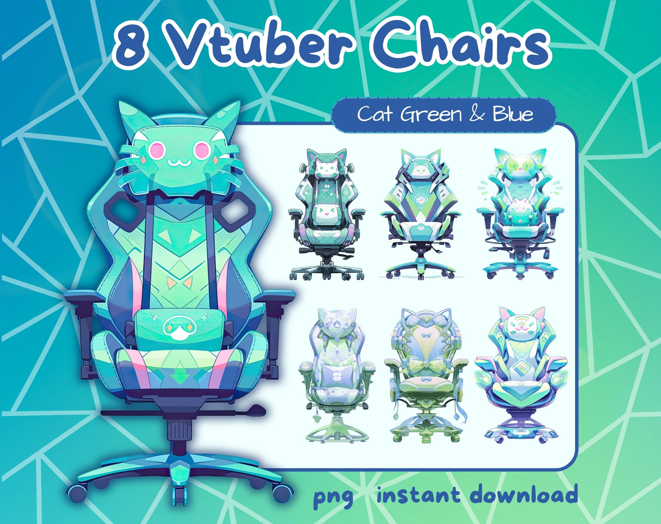 Green Vtuber Gaming Chair. Pngtuber Asset, Cute Cat Chair for Twitch ...