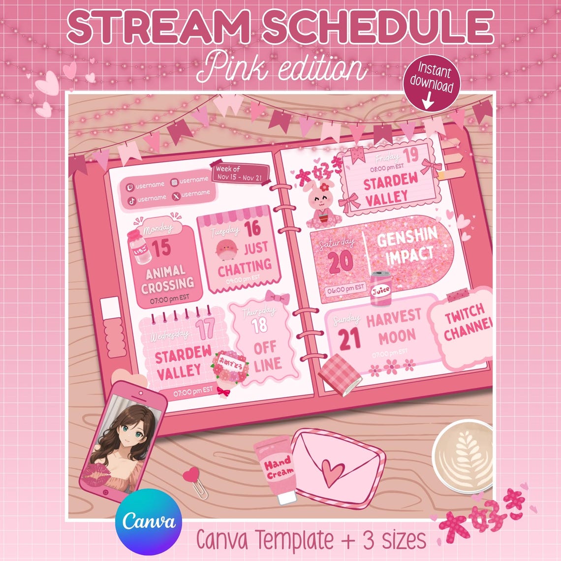 Pink Stream Schedule, Vtuber Schedule Pink, Canva Stream Schedule ...