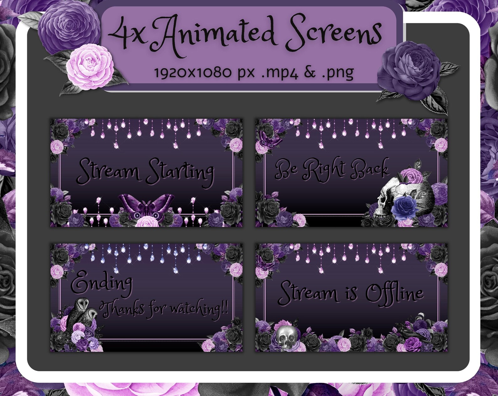 Purple Goth Twitch Overlay Pack, Horror Stream Overlay, Gothic Stream ...