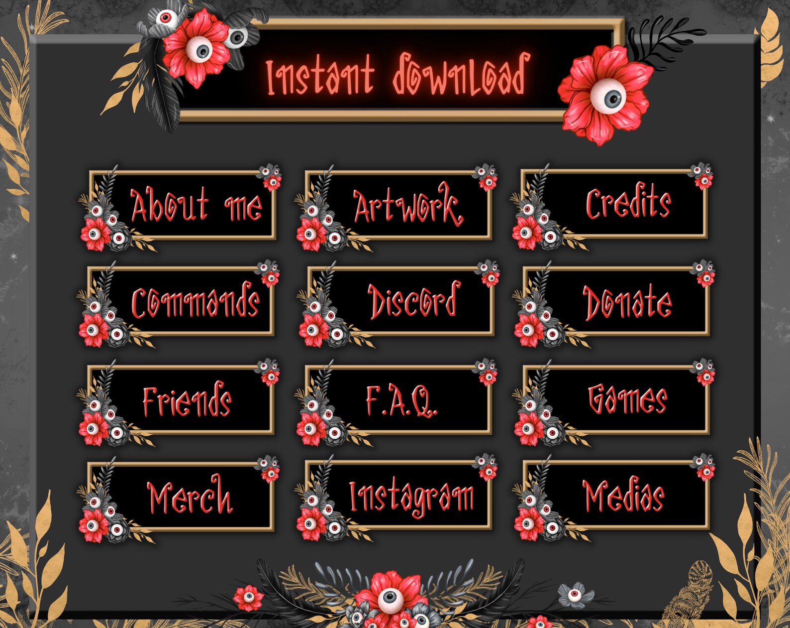 Spooky Twitch Panels. Black and Red Stream Panels. Dark Horror Panel ...