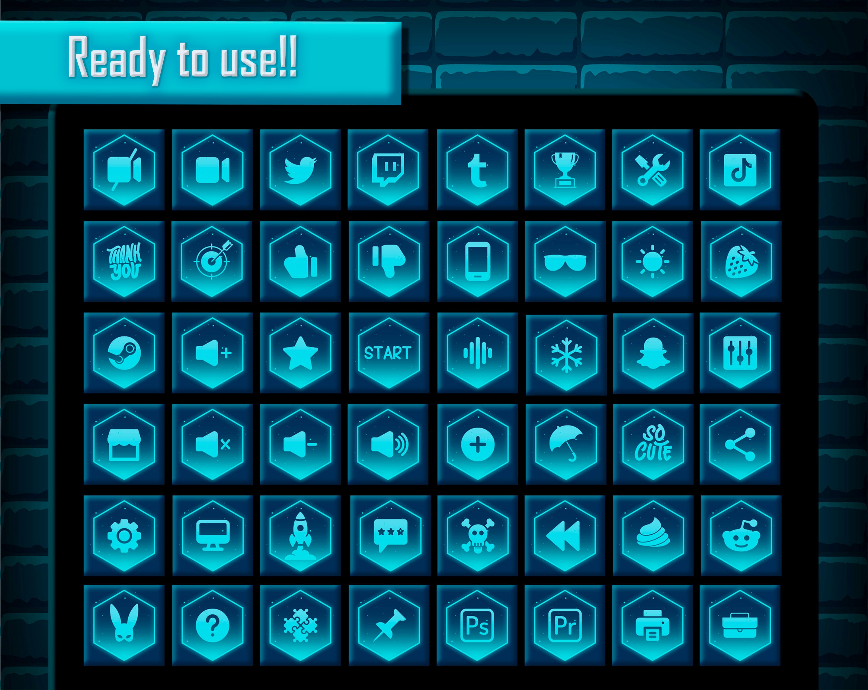 Blue Neon Stream Deck Icons Set Screensavers. 200 Neon Icon Pack for ...