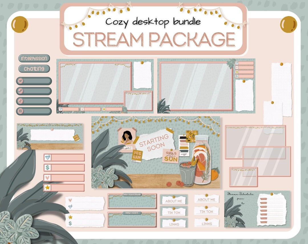 Lofi Twitch Overlay, Cozy Stream Package. Just Chatting, Cute Twitch ...