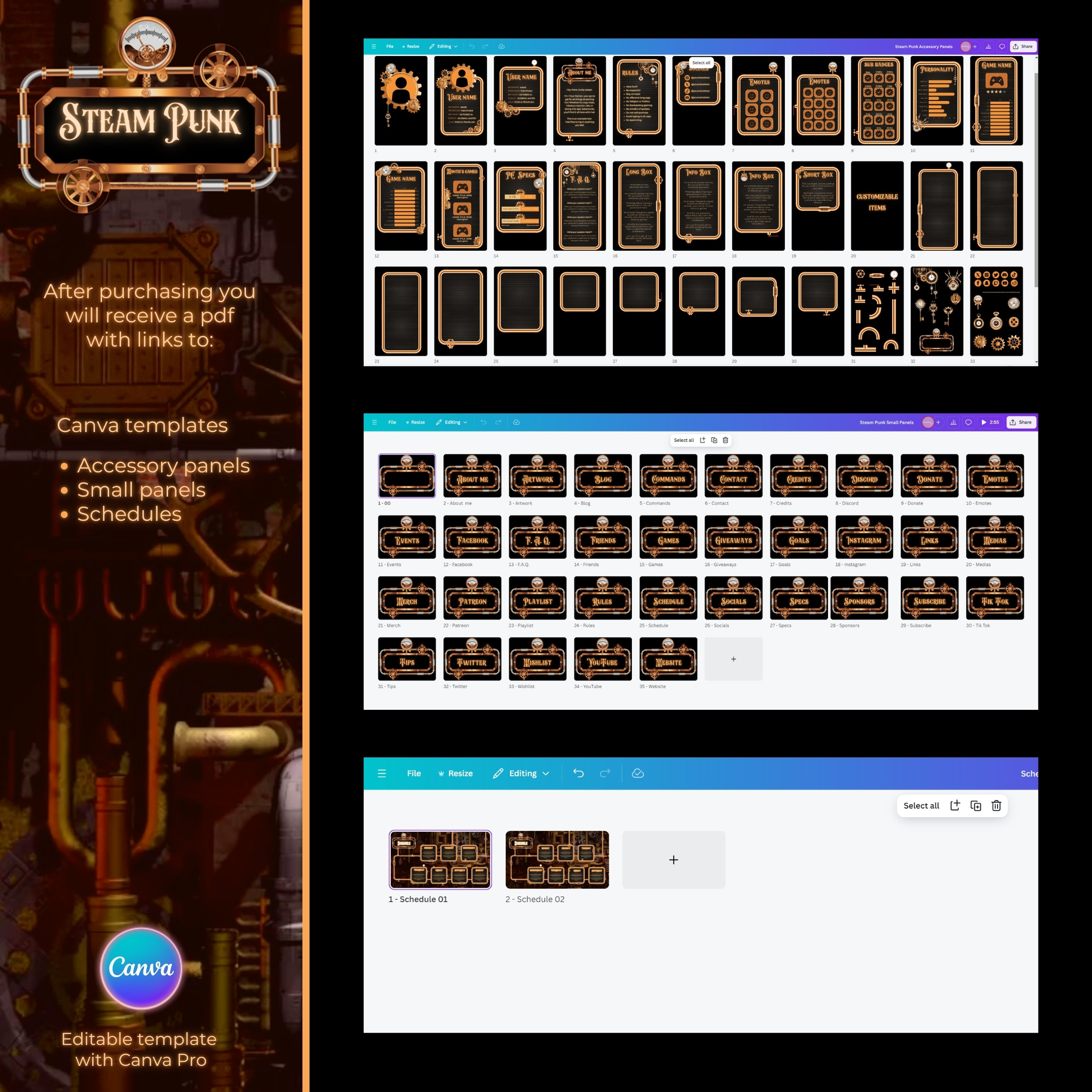 Steam Punk Twitch Panels - Industrial Stream Info Panels - Mechanical ...