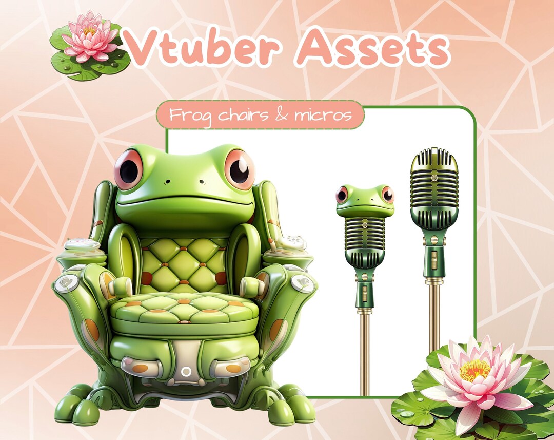 Vtuber Frog Chairs and Microphones. Pngtuber Gaming Chair Green Color ...