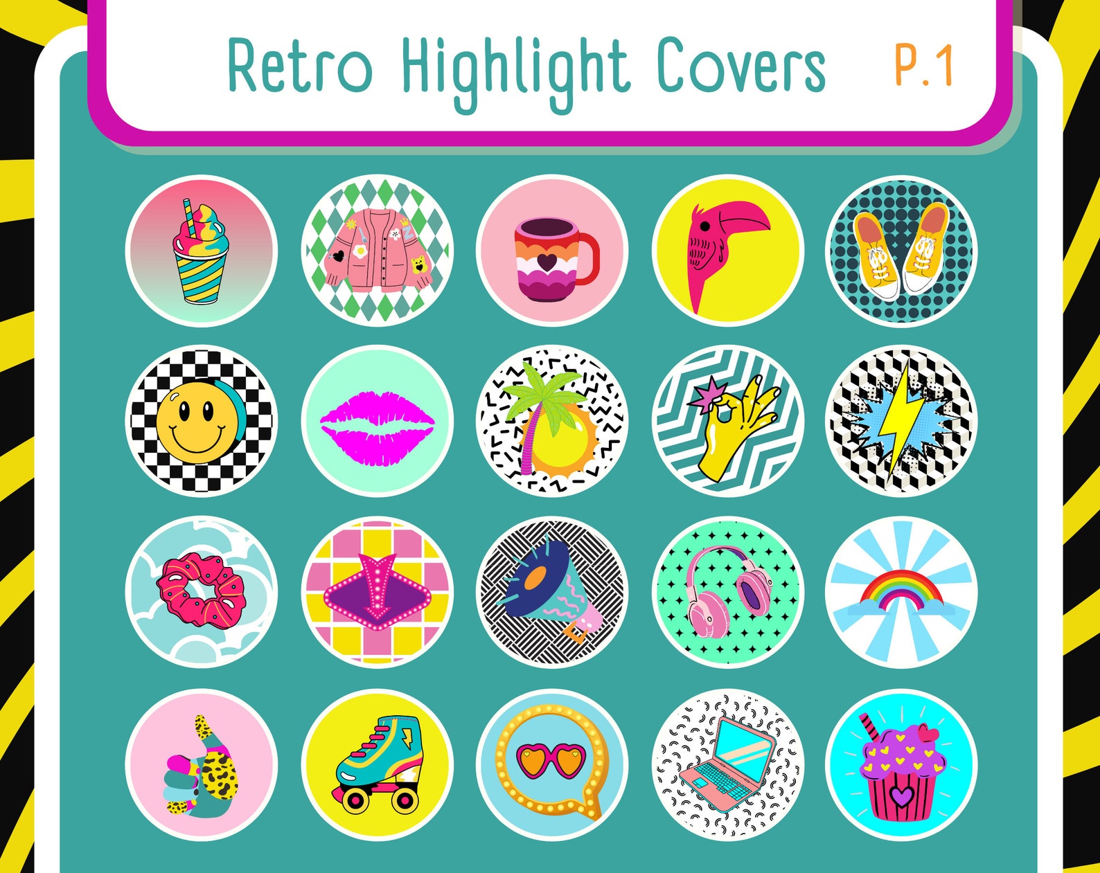 Retro Instagram Highlight Covers Colorful Instagram Covers - Etsy