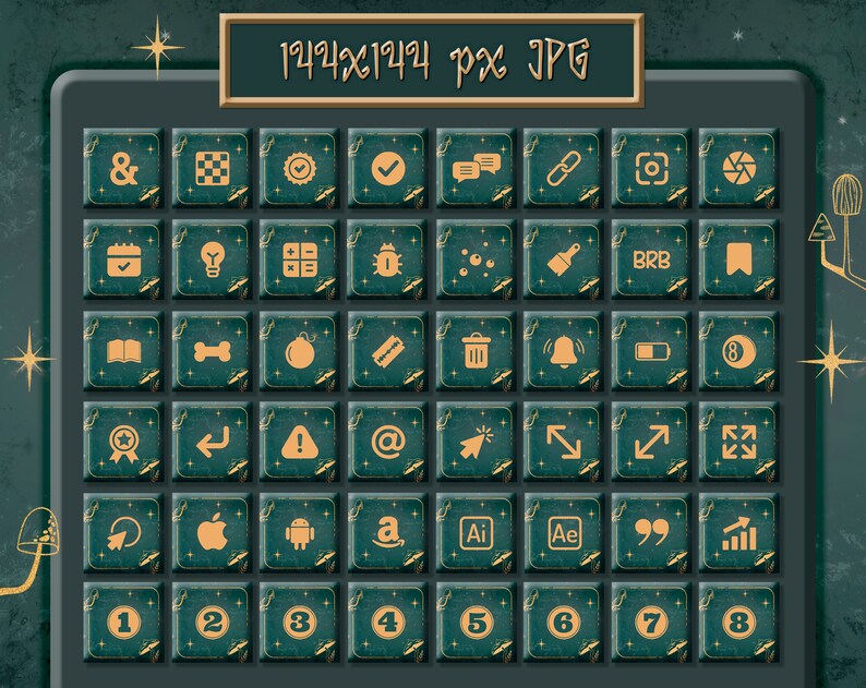 Green Stream Deck Icons Set for Elgato. 200 Mystic Mushroom Icons for ...