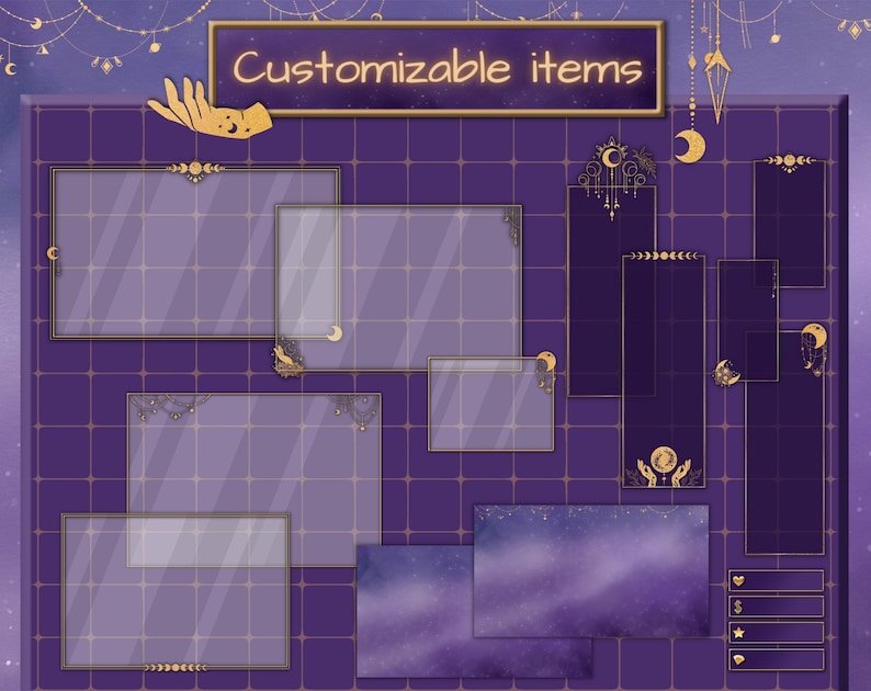 Purple Moon Twitch Overlay Pack. Celestial Stream Package. - Etsy