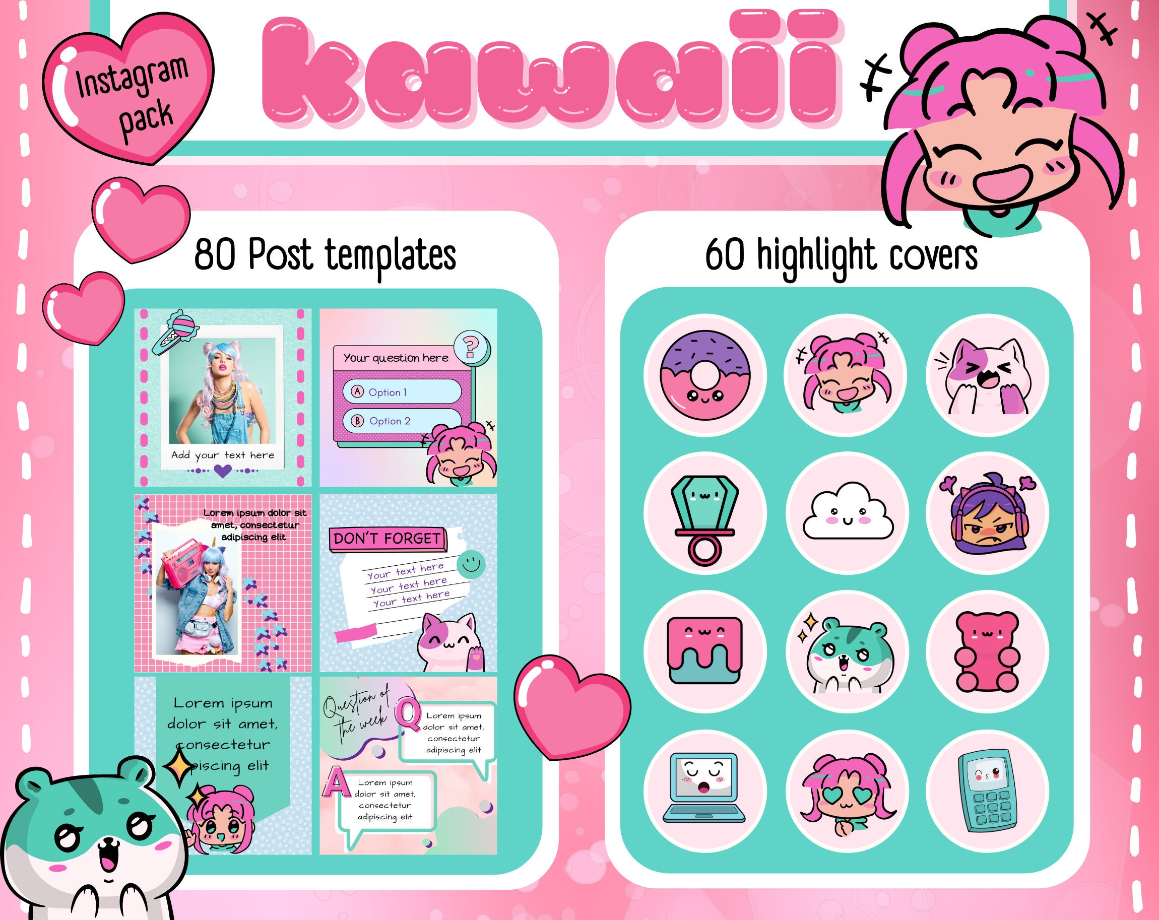 Kawaii Instagram Pack Anime Instagram Template. Yume Kawaii - Etsy