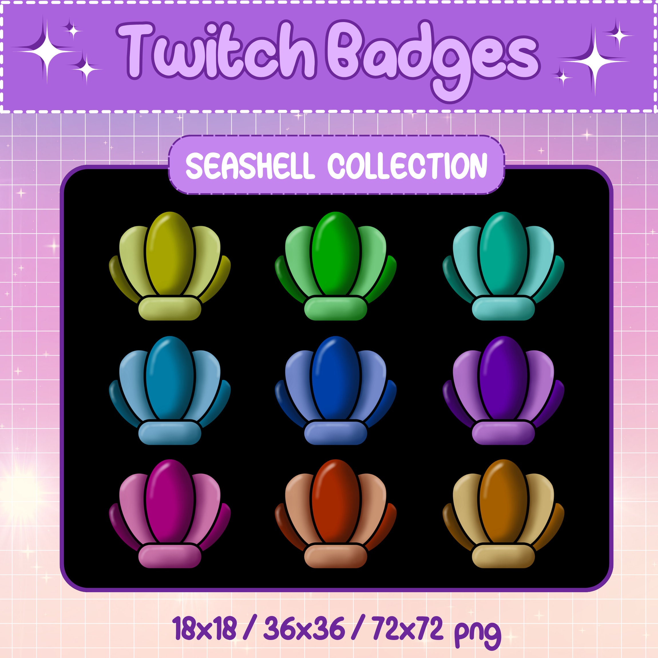Seashell Twitch Sub Badges. Sea Bit Badges. Ocean Emote - Etsy
