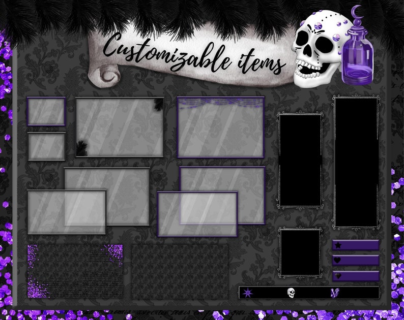 Purple Witch Twitch Overlay Pack. Goth Stream Overlay - Etsy