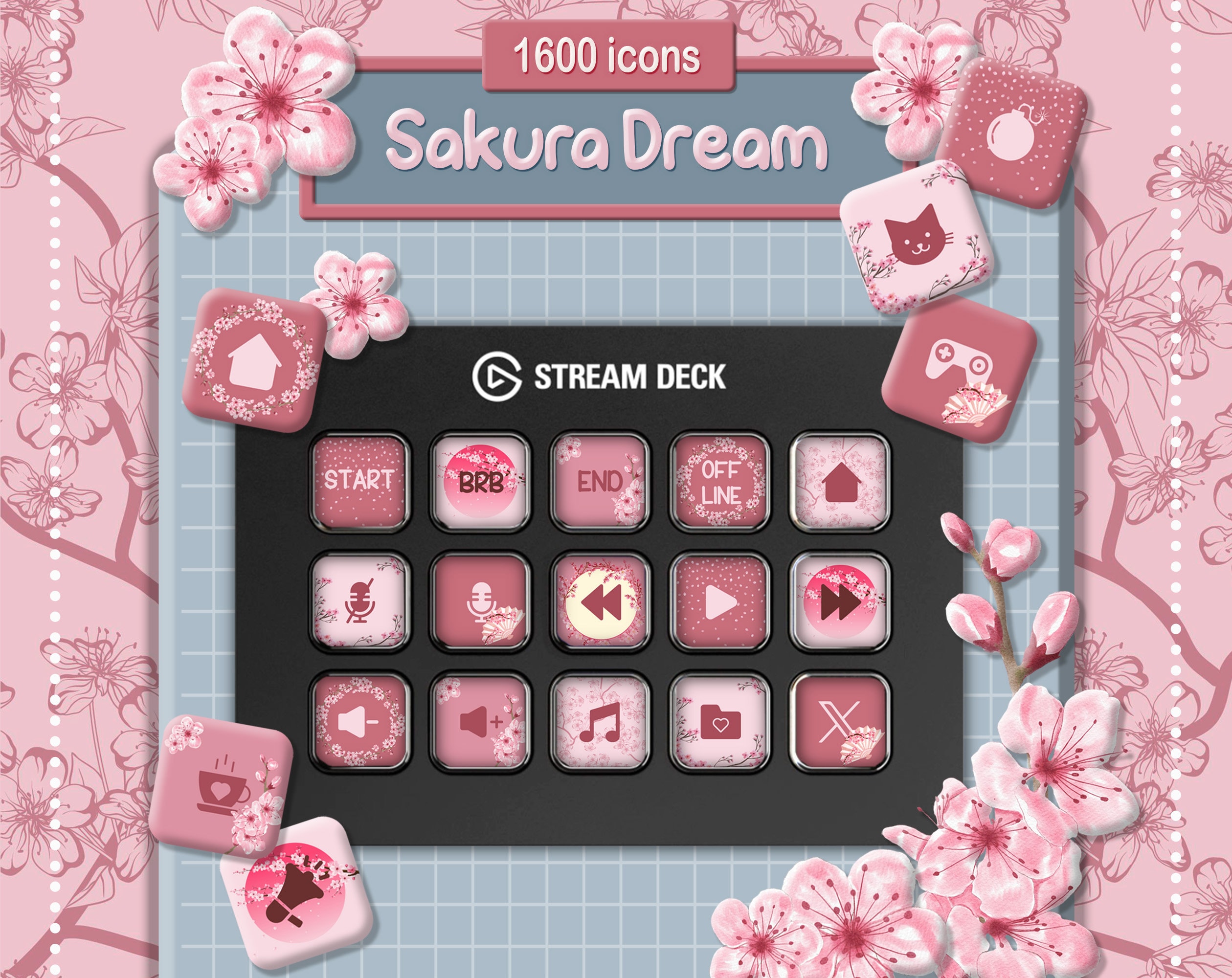 Sakura Stream Deck Icons Set for Elgato. 1600 Cute Pink Icons for ...