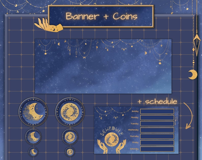 Celestial Twitch Overlay Pack. Blue Moon Stream Package. - Etsy