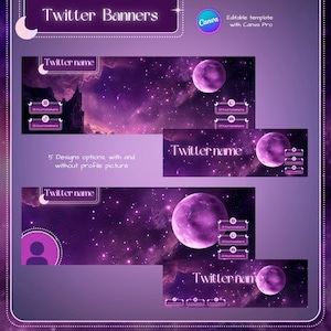 Purple Moon Twitter and Twitch Banner. Personalized Stream Banner, Dark ...