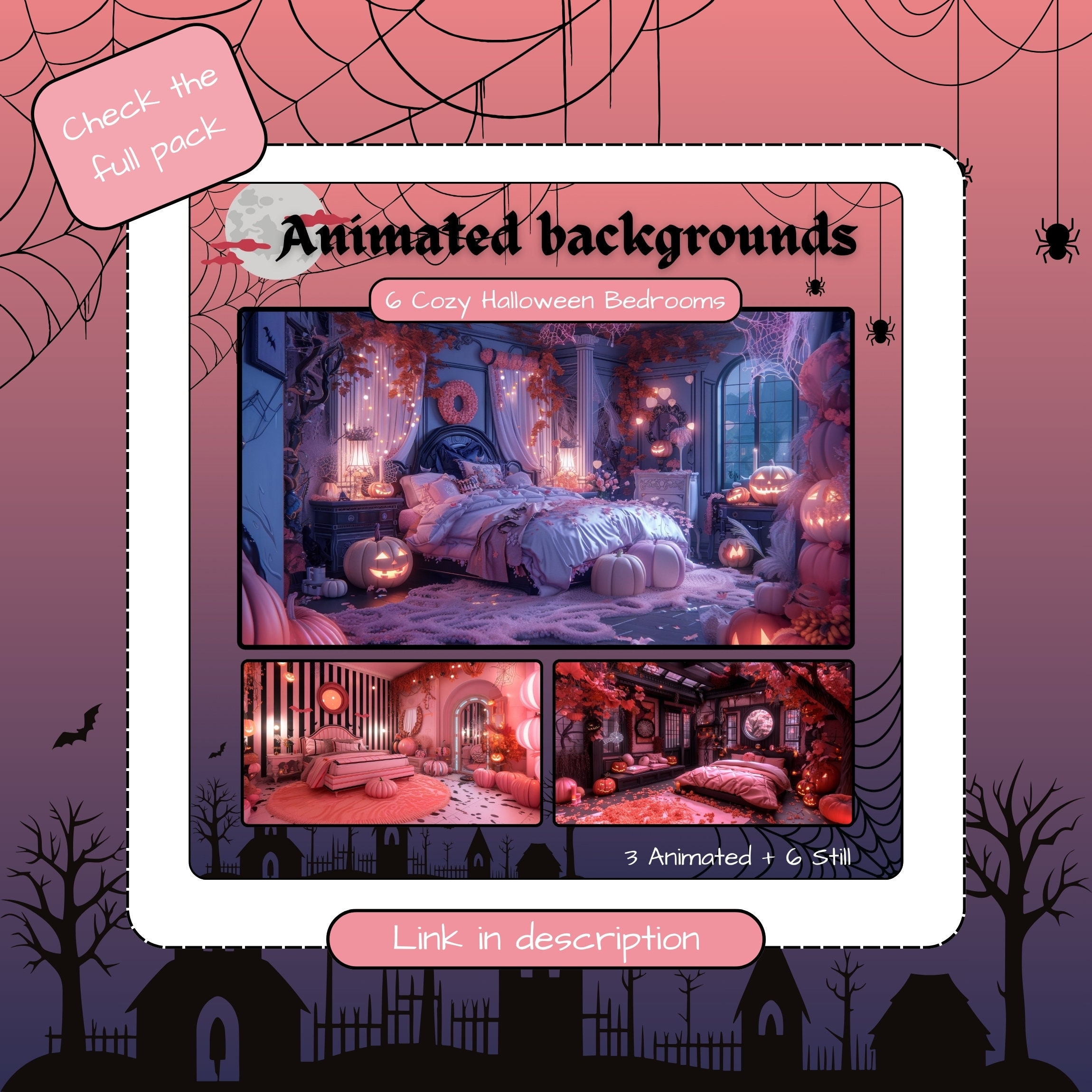 Cute Halloween Animated Backgrounds. Vtubers Spooky Bedroom Backgrounds ...