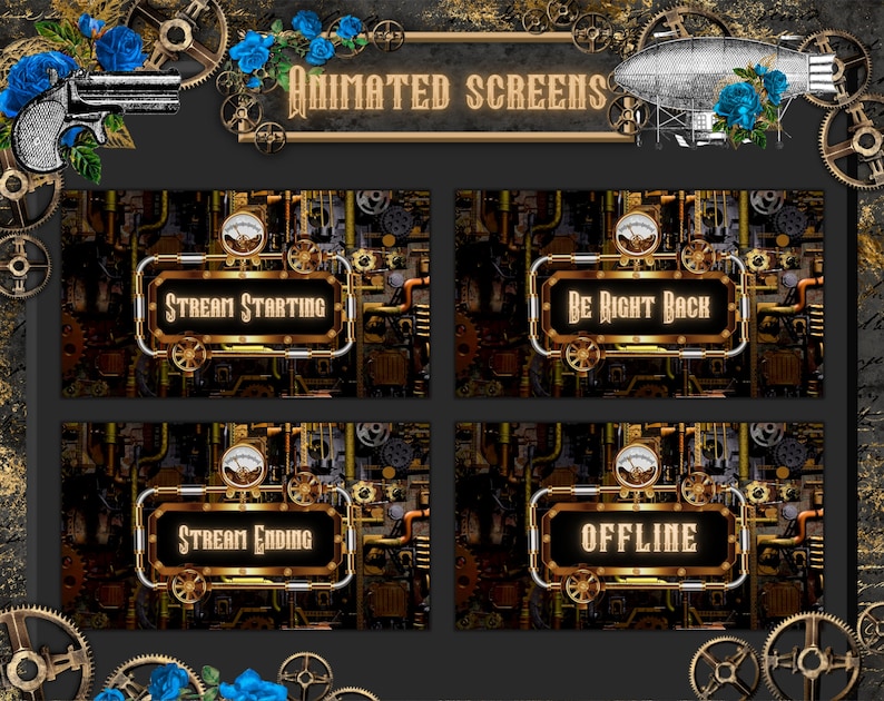 Blue Steampunk Stream Overlay Package. Victorian Twitch Layout. Blue ...