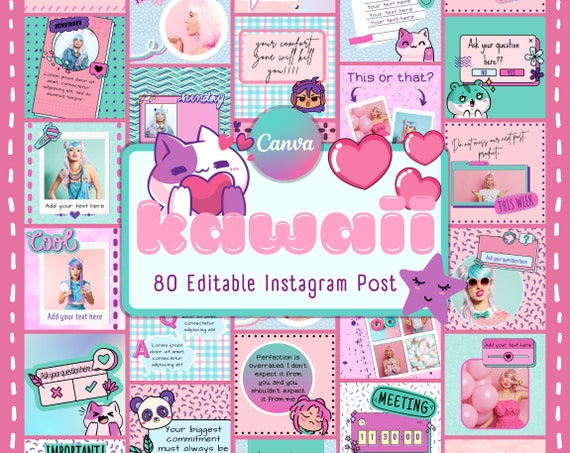Kawaii Instagram Template Anime Instagram Post Pink Blogger - Etsy