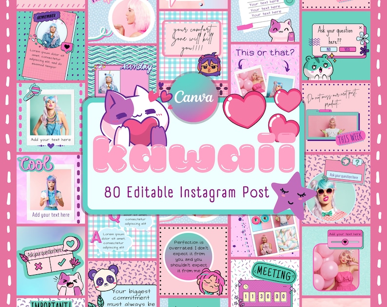 Kawaii Instagram Template, Anime Instagram Post, Pink Blogger Template ...