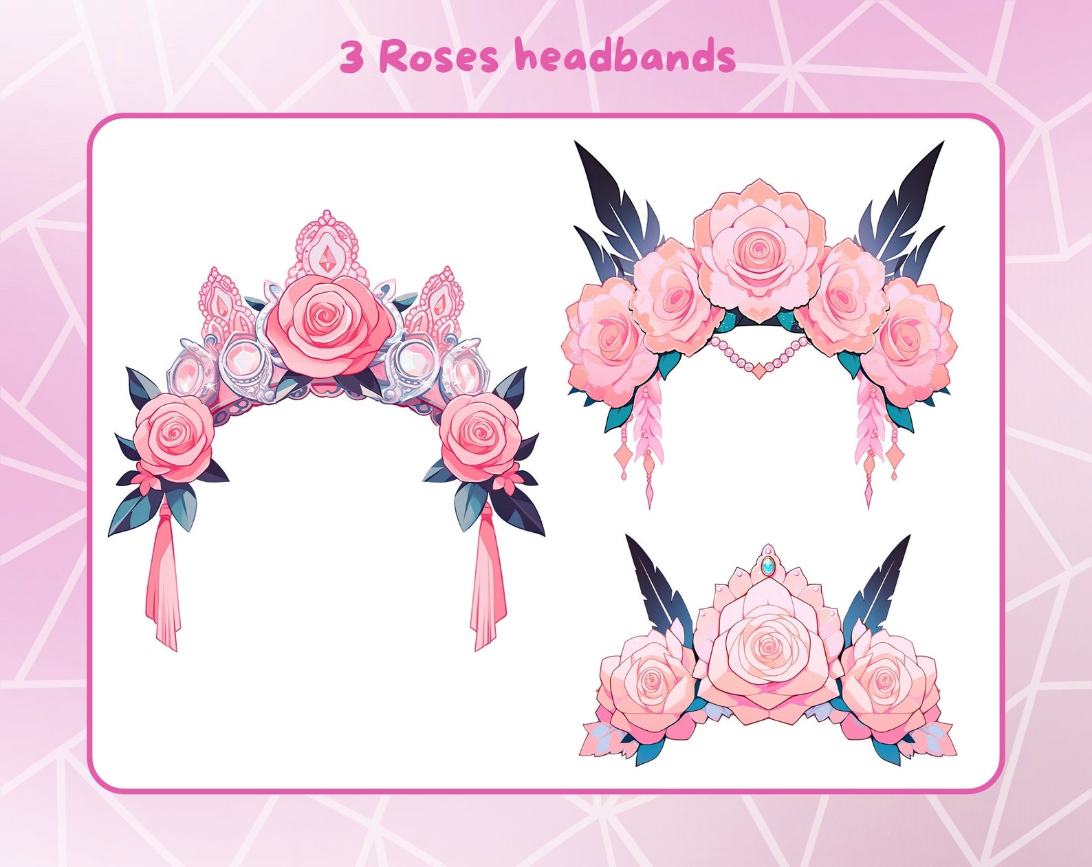 Vtuber Pink Roses Headbands. Pngtuber Assets for Twitch. Vtuber Lofi Outfit Items. - Etsy