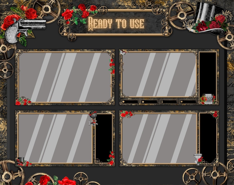 Steampunk Twitch Overlay, Vintage Twitch Pack With Red Roses. - Etsy