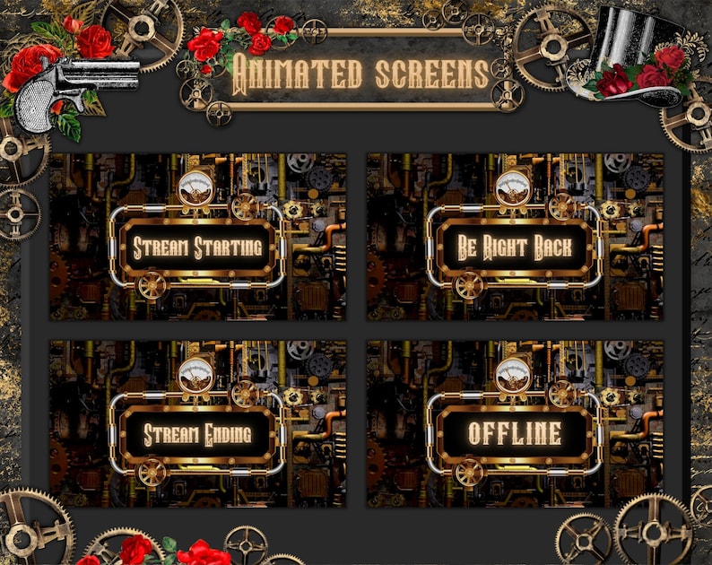 Steampunk Twitch Overlay, Vintage Twitch Pack With Red Roses. - Etsy