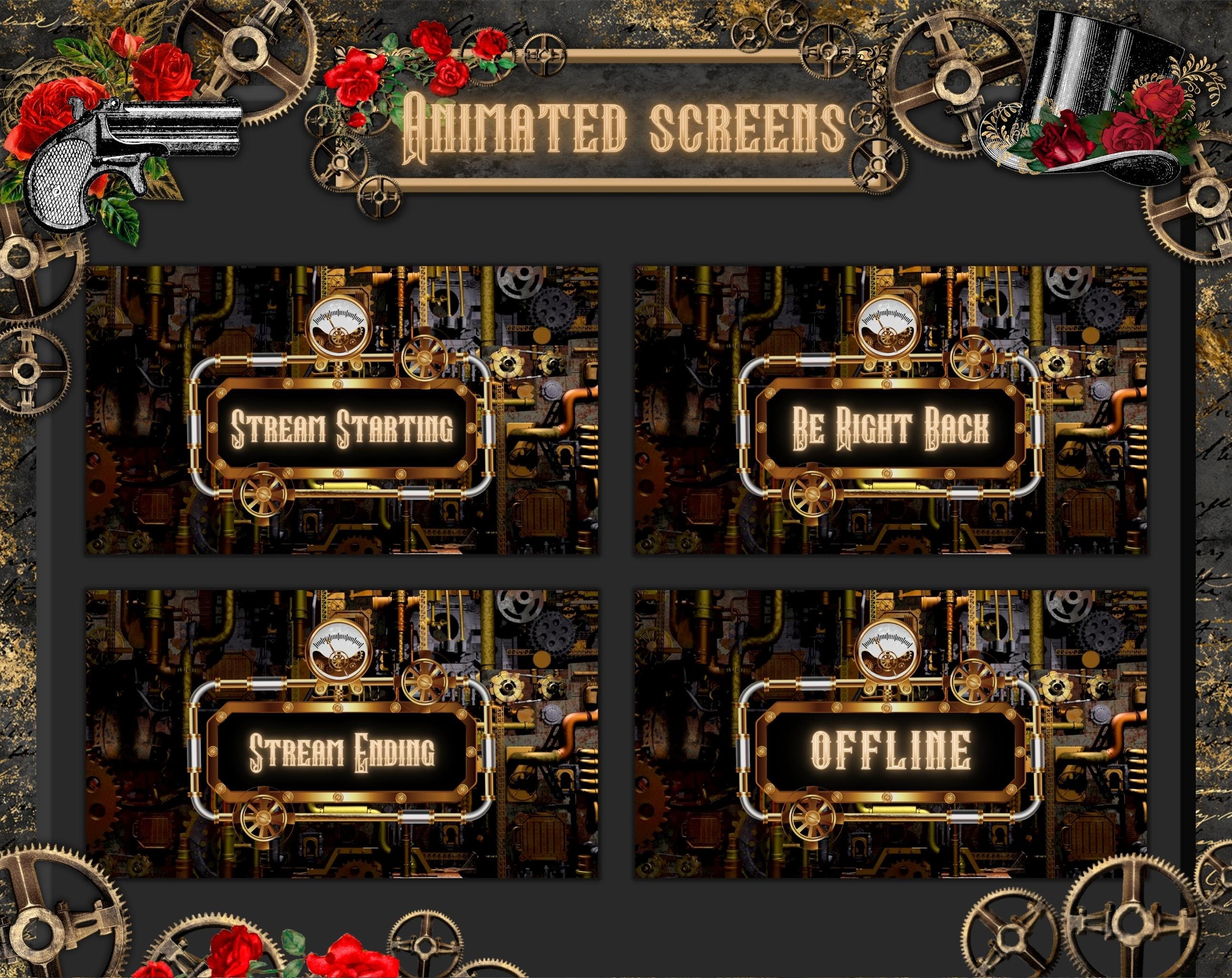 Steampunk Twitch Overlay, Vintage Twitch Pack With Red Roses. - Etsy