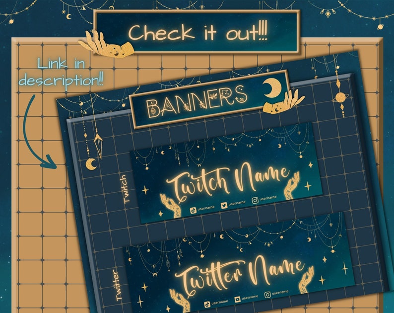 Celestial Twitch Overlay Pack. Gold Moon Stream Package. - Etsy UK