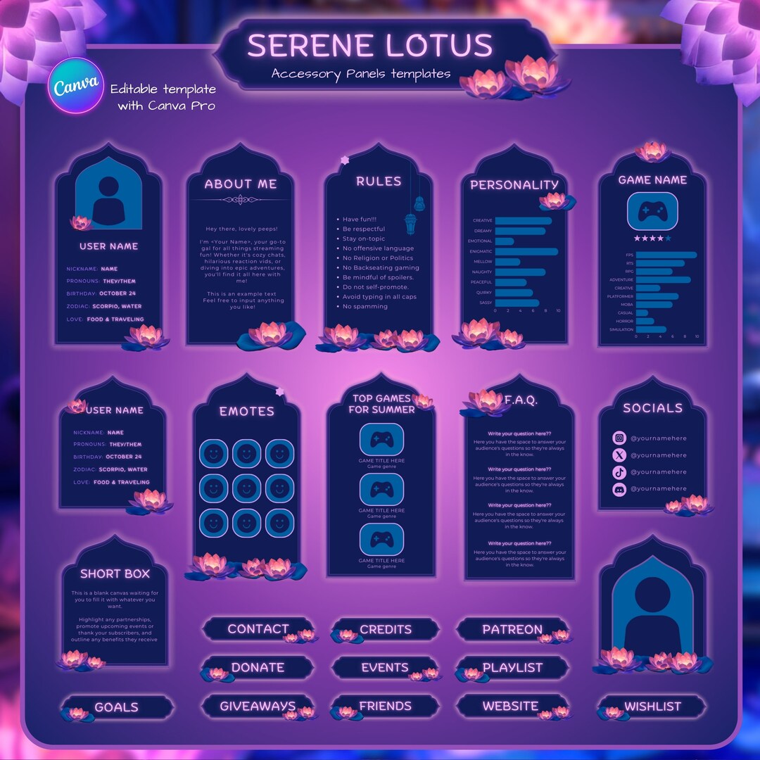 Twitch Panels Serene Lotus - Purple Water Lily Stream Panels – Cute ...