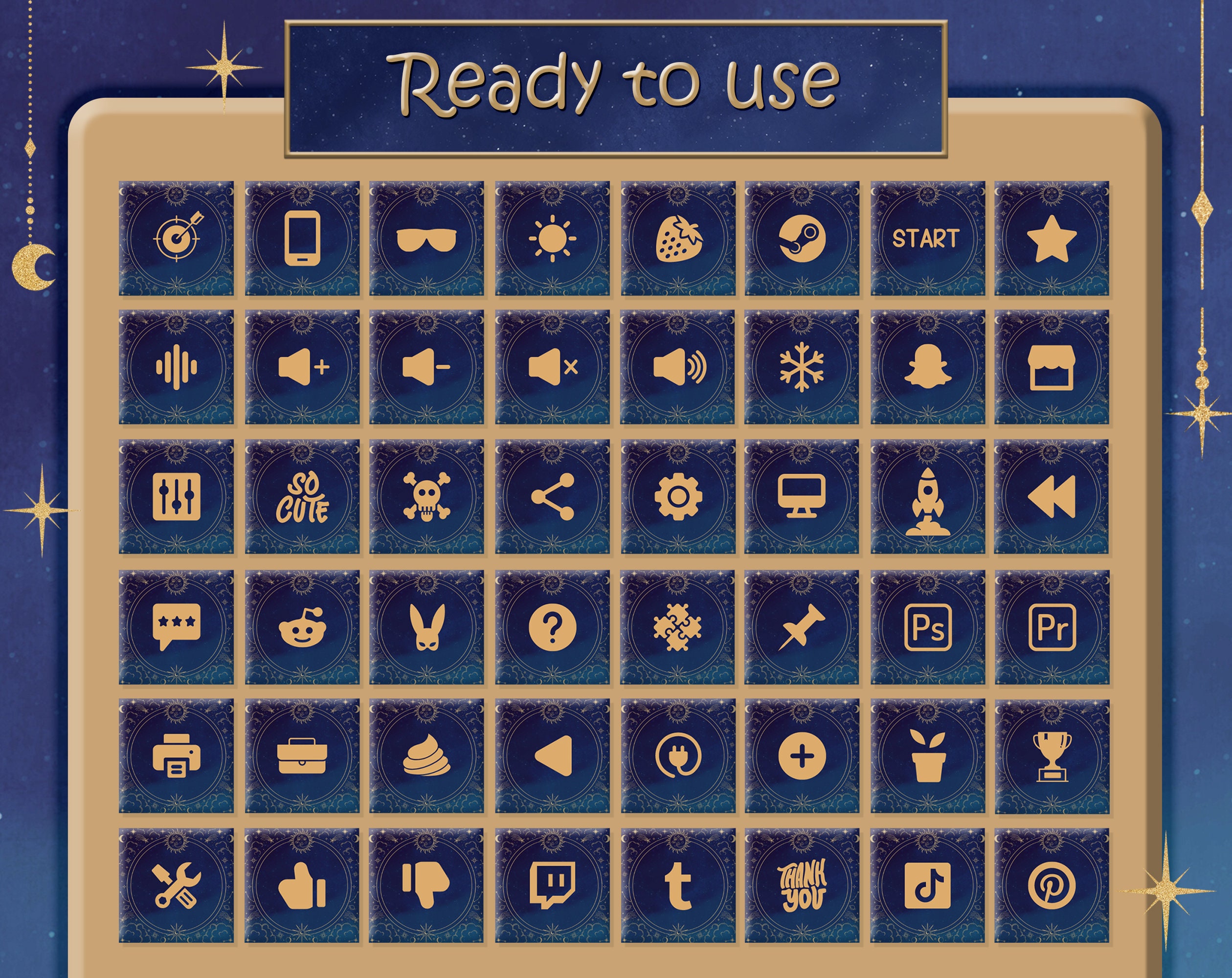 Blue Celestial Stream Deck Icons Set Screensavers. 200 - Etsy