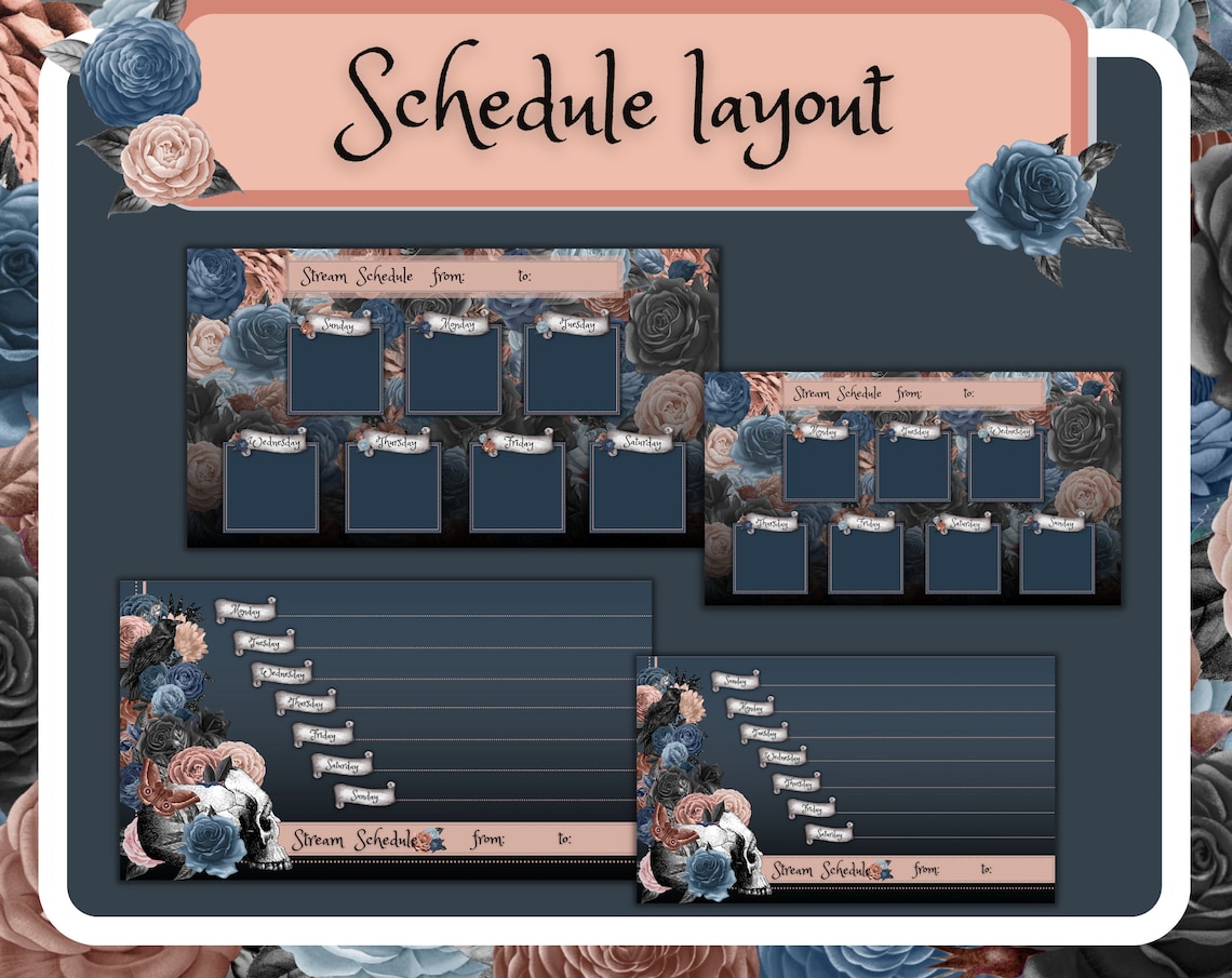 Blue Gothic Twitch Overlay Package | Goth Roses Stream Overlay | Twitch ...