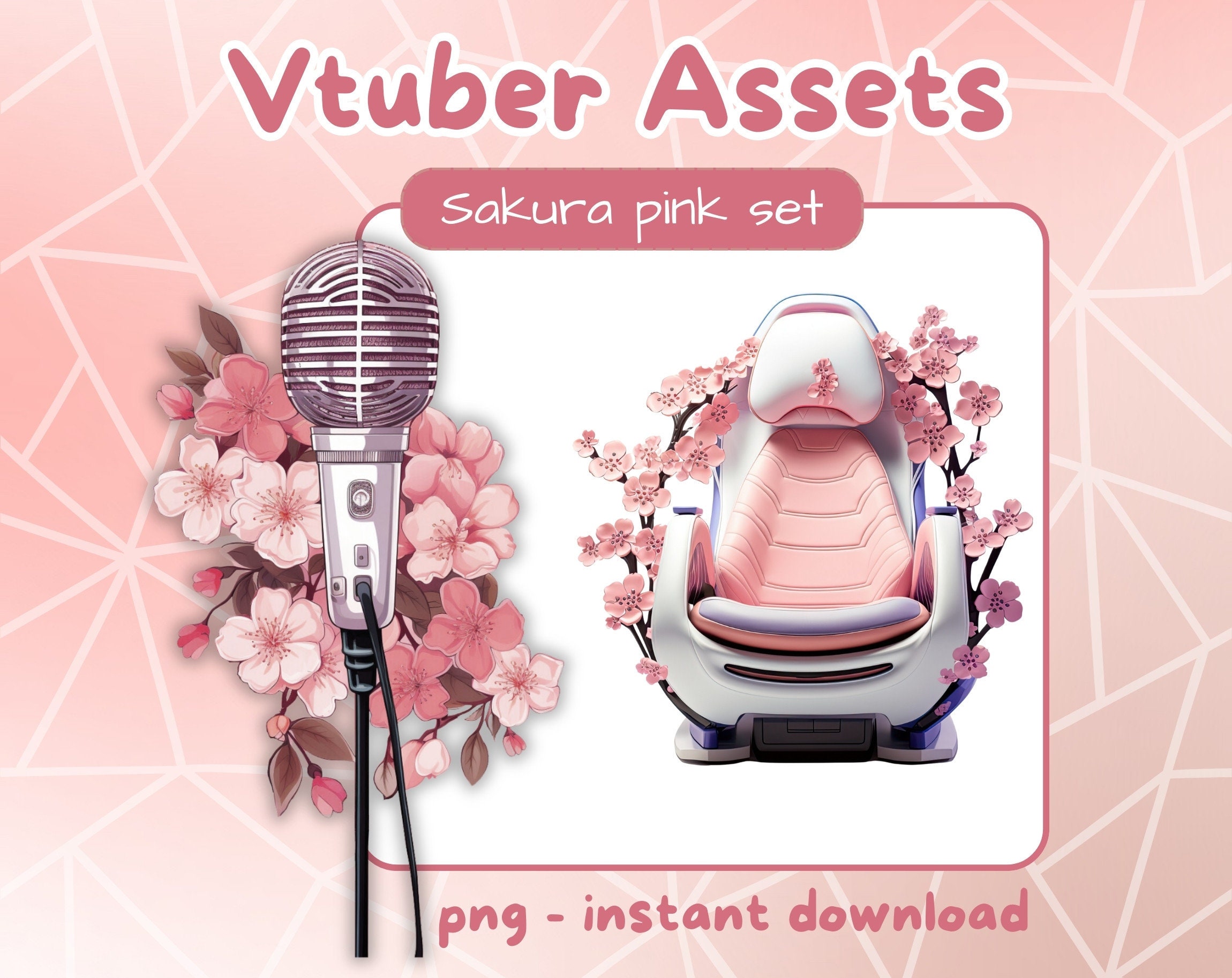 Vtuber Cherry Blossom Pack. Pngtuber Gaming Chair and Microphone Pink Color. - Etsy